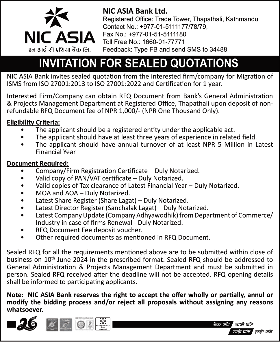 INVITATION FOR SEALED QUOTATIONS-Migration of ISMS from ISO 27001:2013 ...